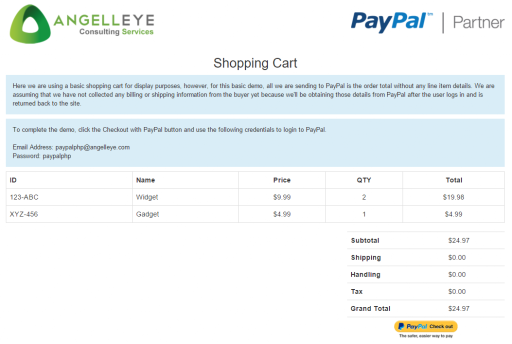 PayPal Express Checkout PHP Demo Project - AngellEYE