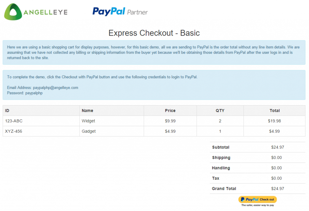 CodeIgniter PayPal Integration - Express Checkout Basic Demo - AngellEYE