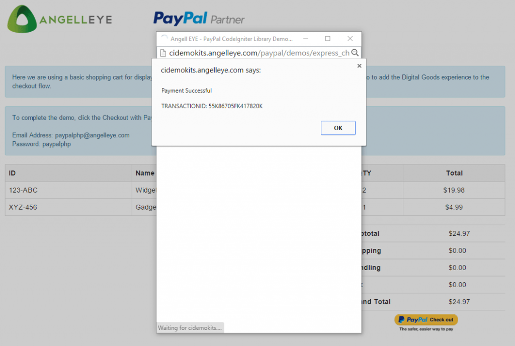 CodeIgniter PayPal Integration - Express Checkout Digital Goods Demo - AngellEYE
