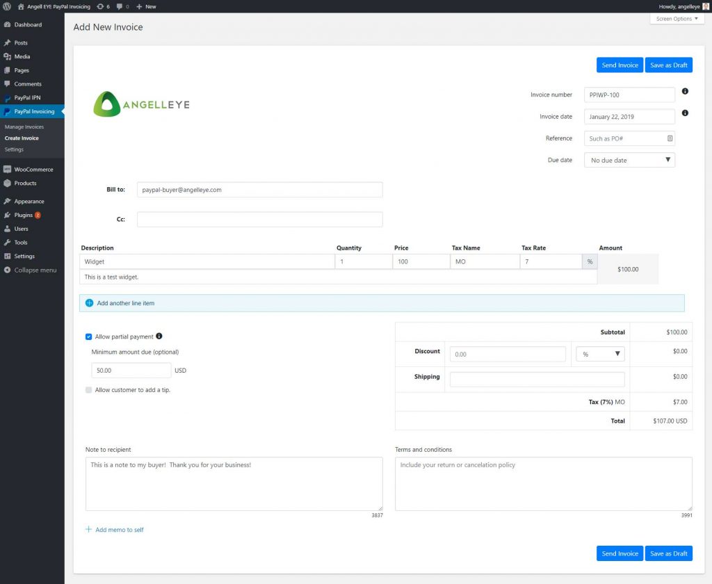 WordPress PayPal Invoice Plugin - AngellEYE