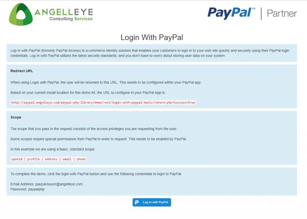 PayPal Identity - Log In with PayPal PHP Demo Kit - AngellEYE