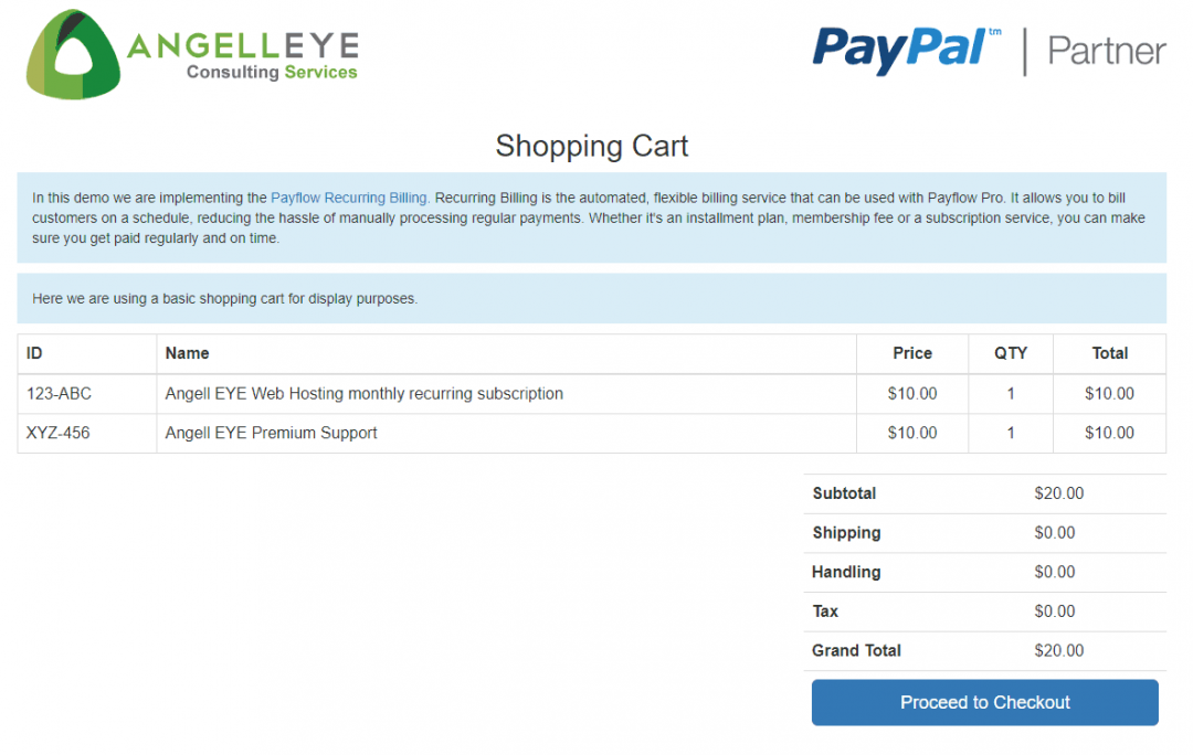 PayPal Payments Pro PayFlow Recurring Payments Demo Kit - AngellEYE