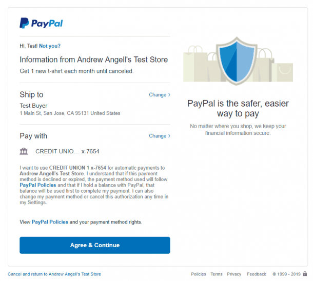 PayPal Checkout PHP REST API Billing Plan Agreement Demo Kit - AngellEYE