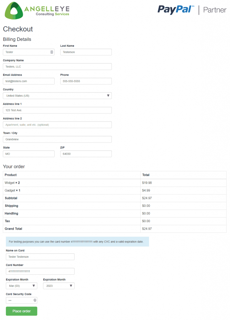 PayPal Payments Pro PayFlow PHP Basic Demo Kit - AngellEYE