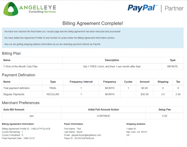 PayPal Checkout PHP REST API Billing Plan Agreement Demo Kit - AngellEYE