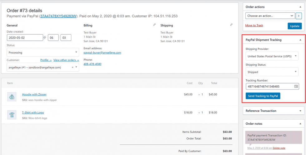 PayPal Shipment Tracking for WooCommerce - AngellEYE